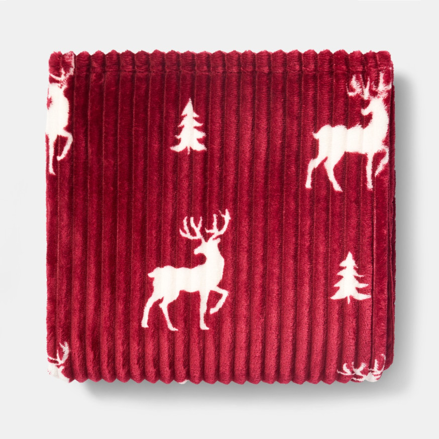 OHS Ribbed Stag Throw Sherpa Reverse - Red
