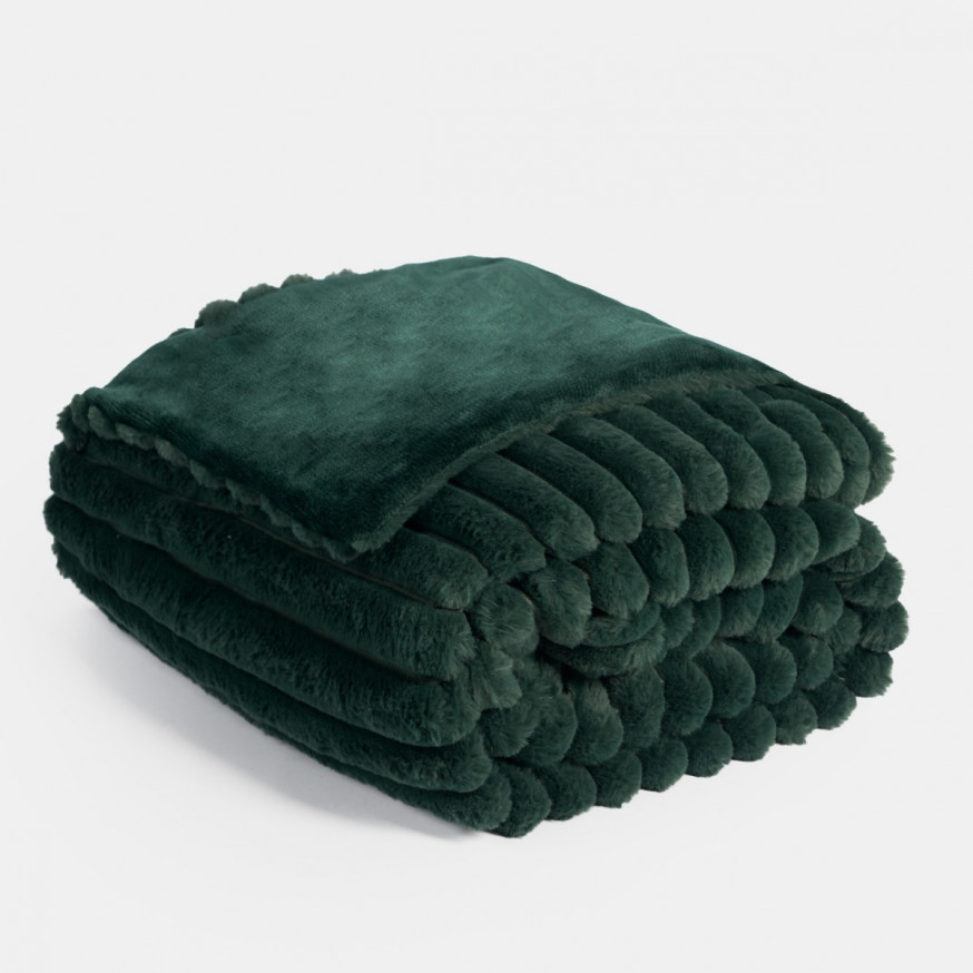 OHS Faux Fur Thick Ribbed Throw - Green