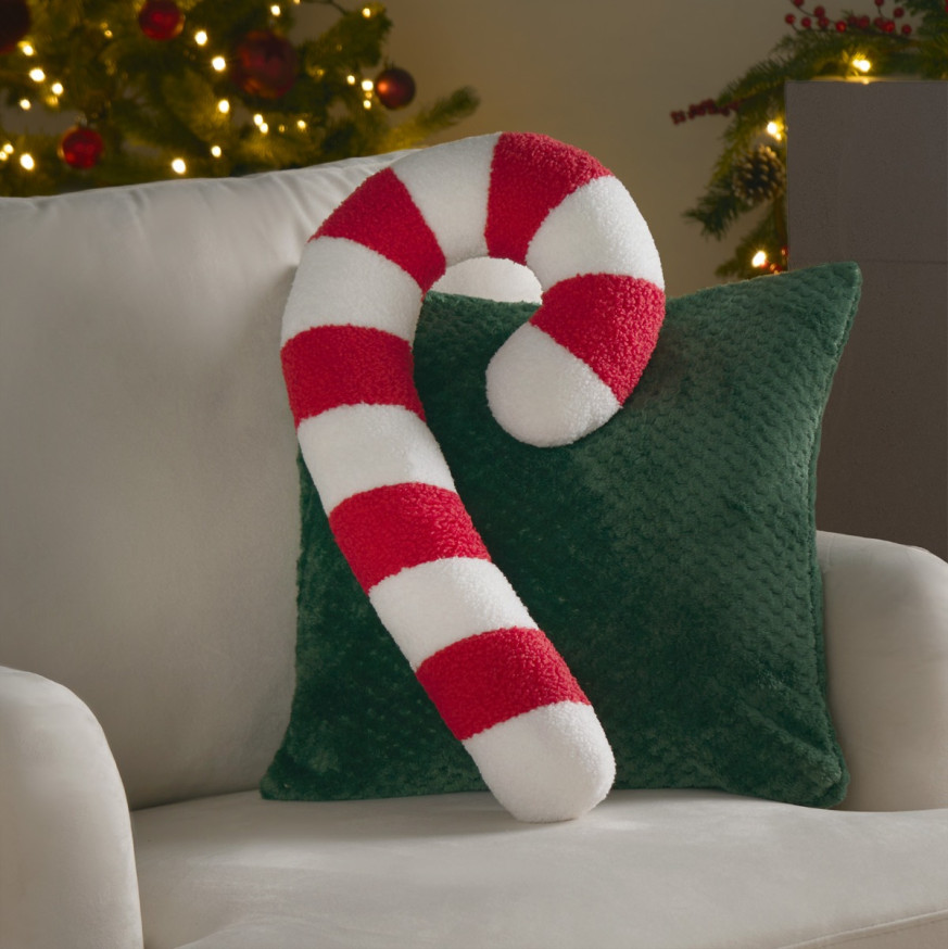OHS Candy Cane Bouclé Stuffed Cushion - Red/White