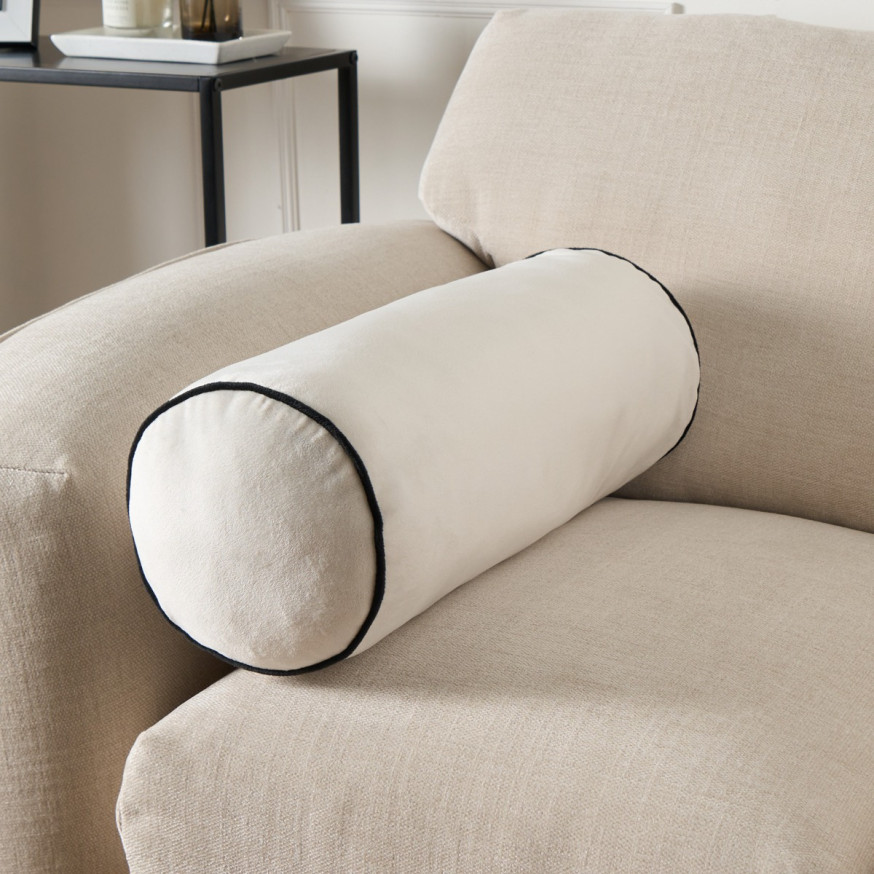 OHS Matte Velvet Bolster Cushion - Cream/Black