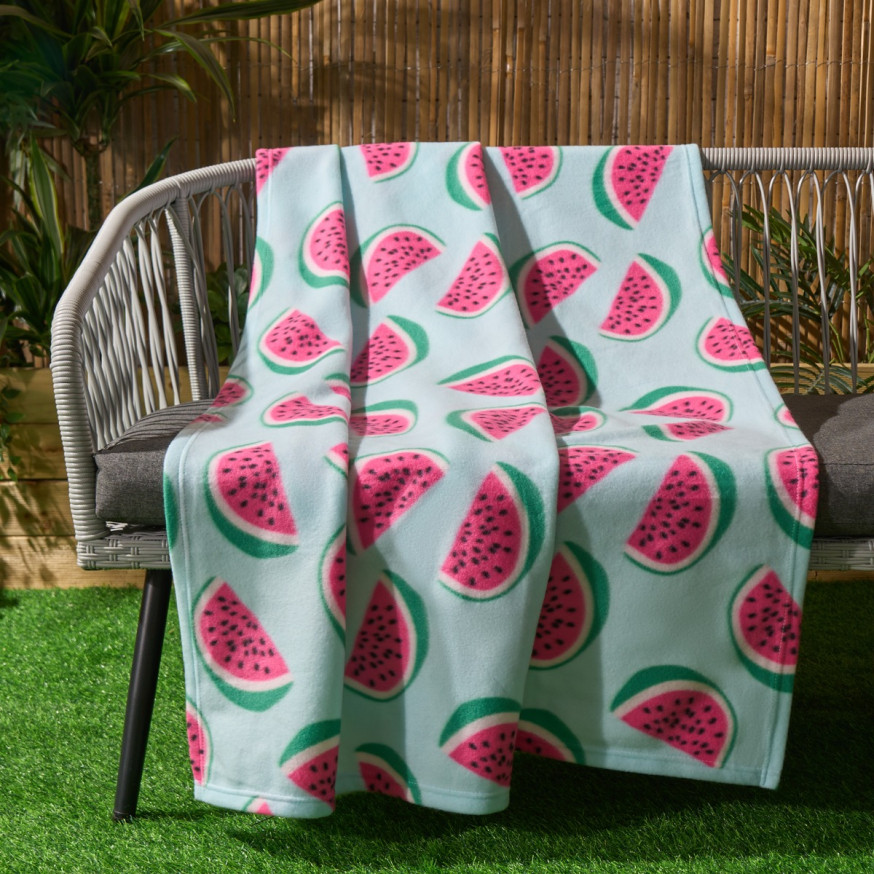 OHS Watermelon Print Fleece Throw - Blue/Pink