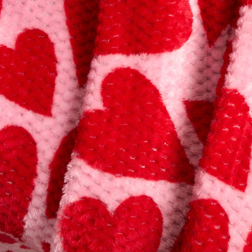 OHS Waffle Fleece Heart Print Throw - Pink/Red