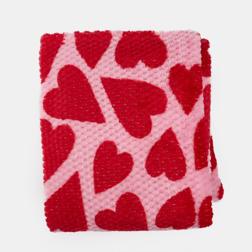 OHS Waffle Fleece Heart Print Throw - Pink/Red