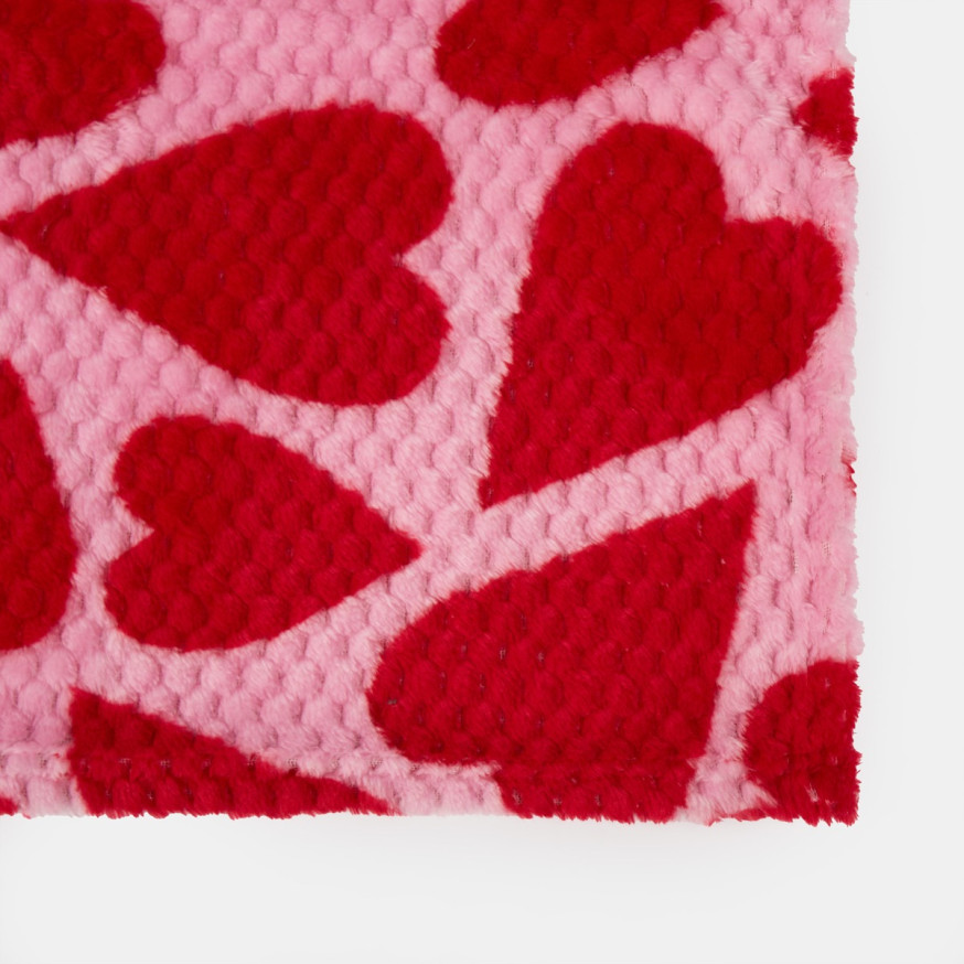 OHS Waffle Fleece Heart Print Throw - Pink/Red