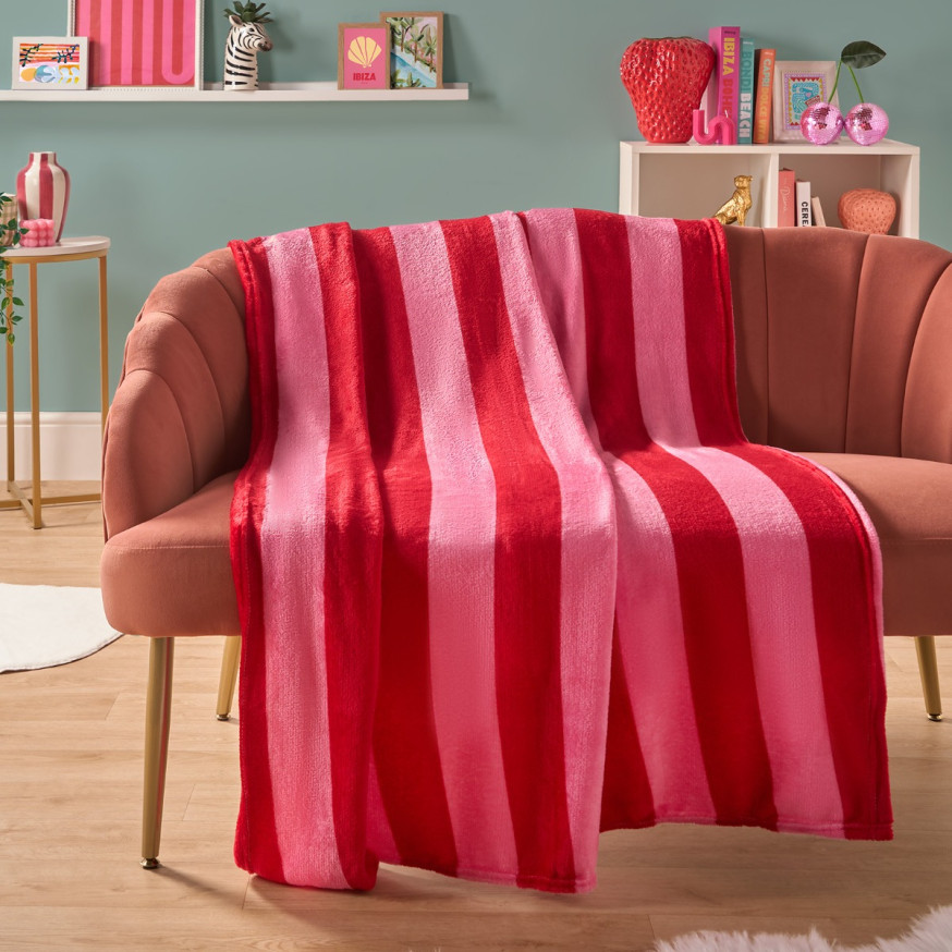 OHS Stripe Print Ultra Soft Throw - Pink/Red
