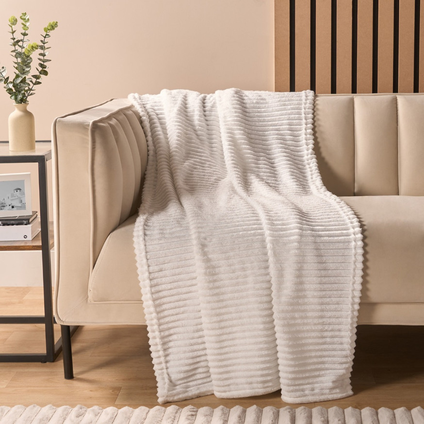 OHS Ribbed Fleece Throw - White