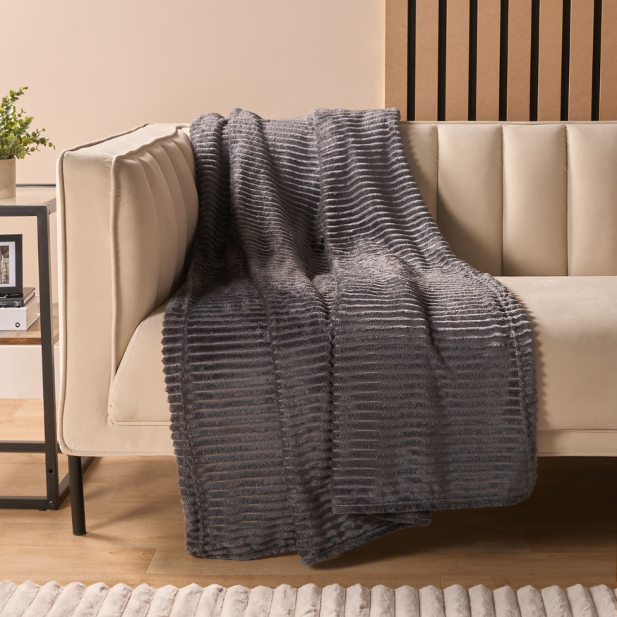 OHS Ribbed Fleece Throw - Charcoal