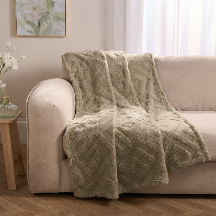 OHS Tufted Geometric Teddy Fleece Throw - Sage