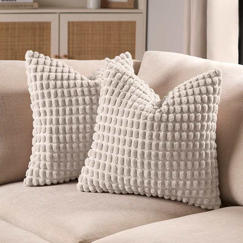 OHS 2 Pack Bobble Textured Cushion Covers, 45 x 45cm - Cream