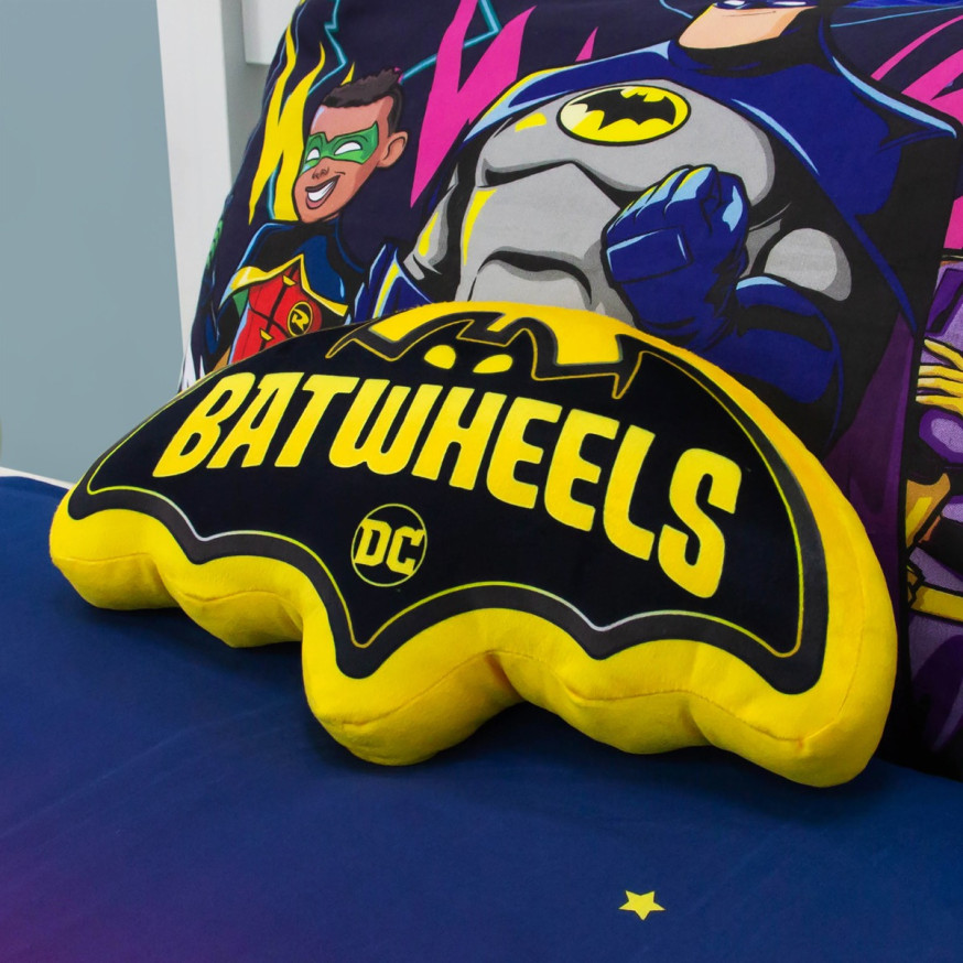 DC Batwheels Logo Shaped Filled Cushion - Black/Yellow