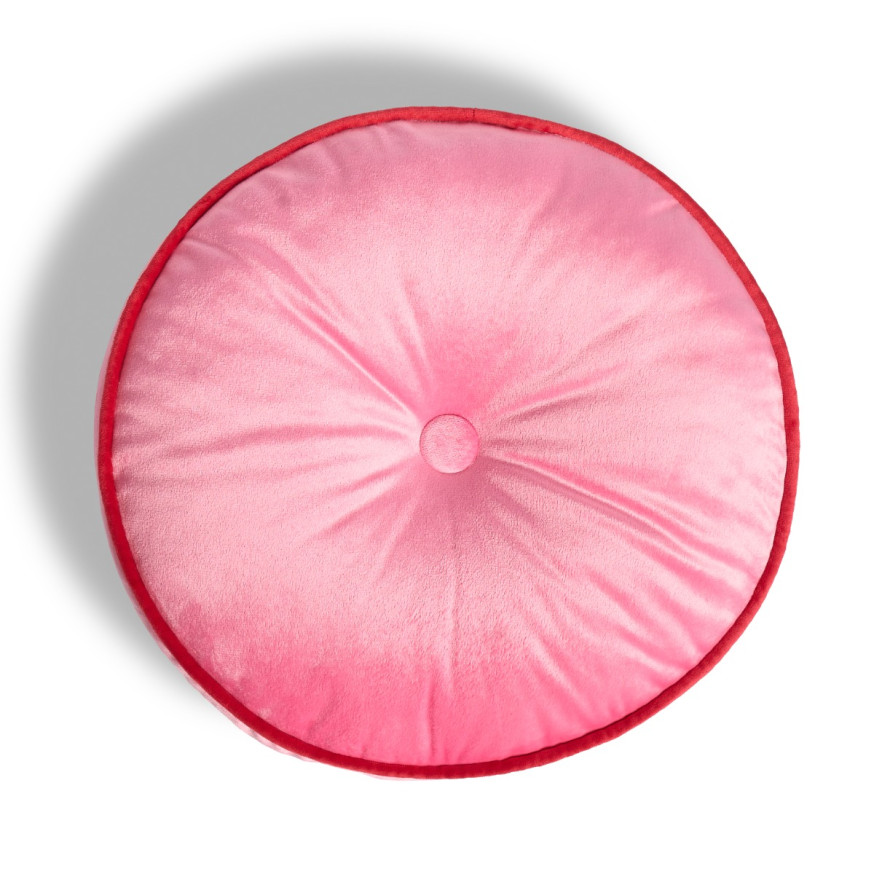 OHS Velvet Round Shaped Cushion - Pink/Red