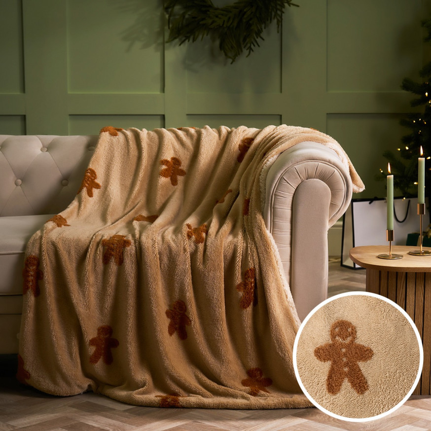 OHS Tufted Gingerbread Fleece Throw - Beige
