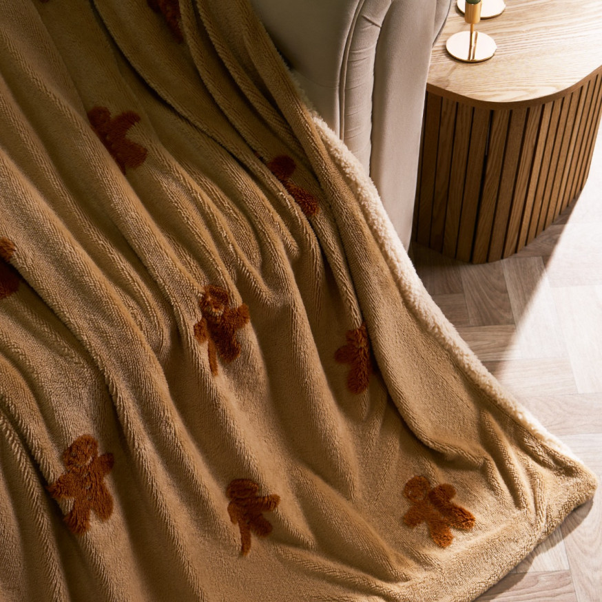 OHS Tufted Gingerbread Fleece Throw - Beige