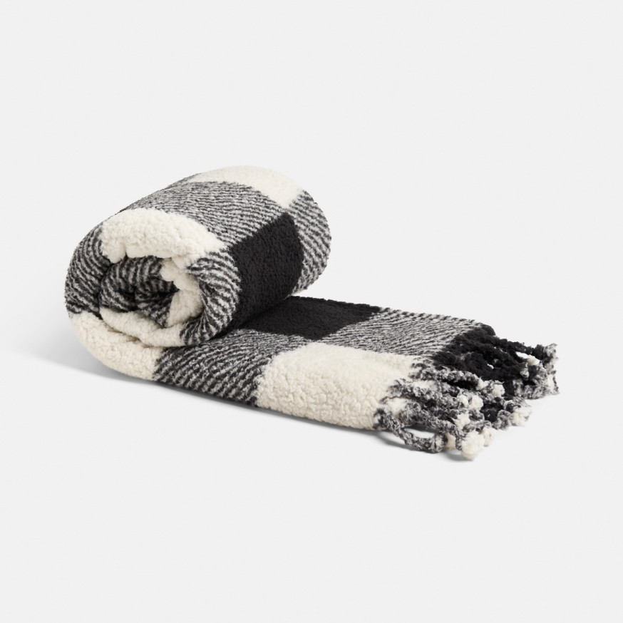 OHS Gingham Tassel Throw - Monochrome