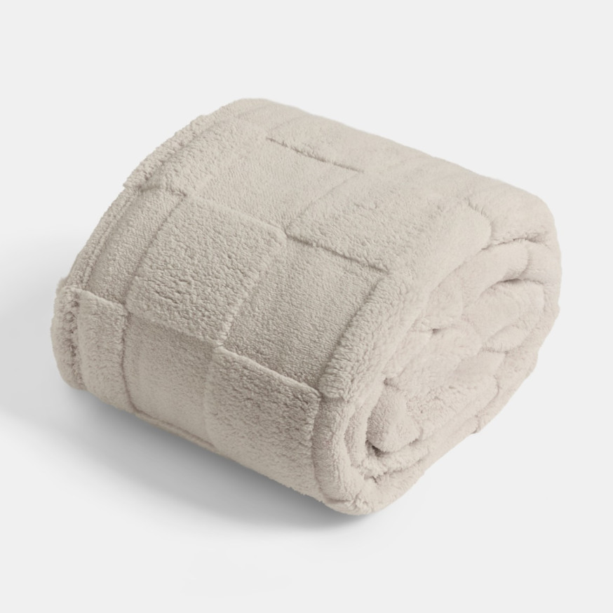 OHS Tufted Checkerboard Teddy Fleece Throw - Stone