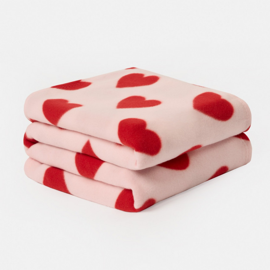 OHS Heart Print Fleece Throw - Pink/Red