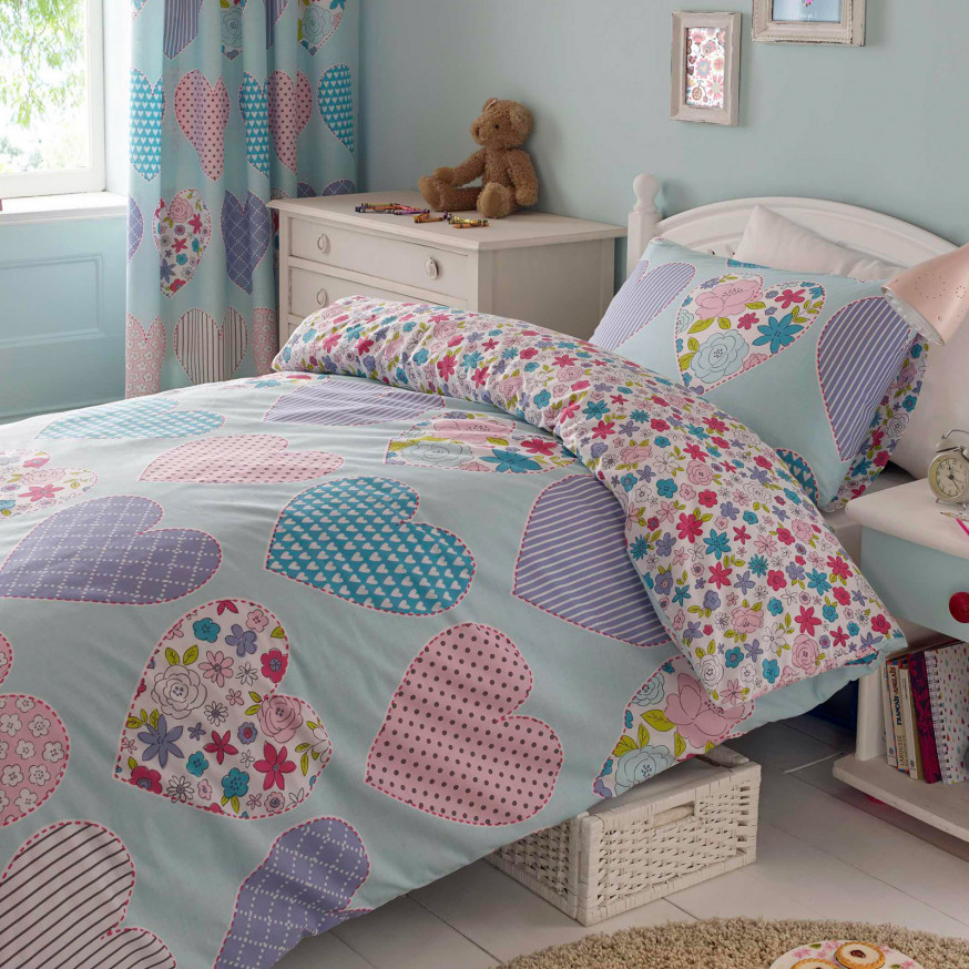 OHS Patchwork Heart Love Duvet Cover Set, Multi - Single
