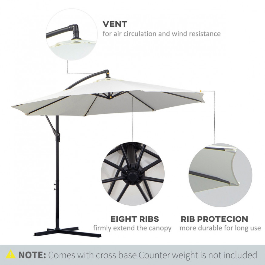 Outsunny Cantilever Parasol Umbrella, Cream - 3M