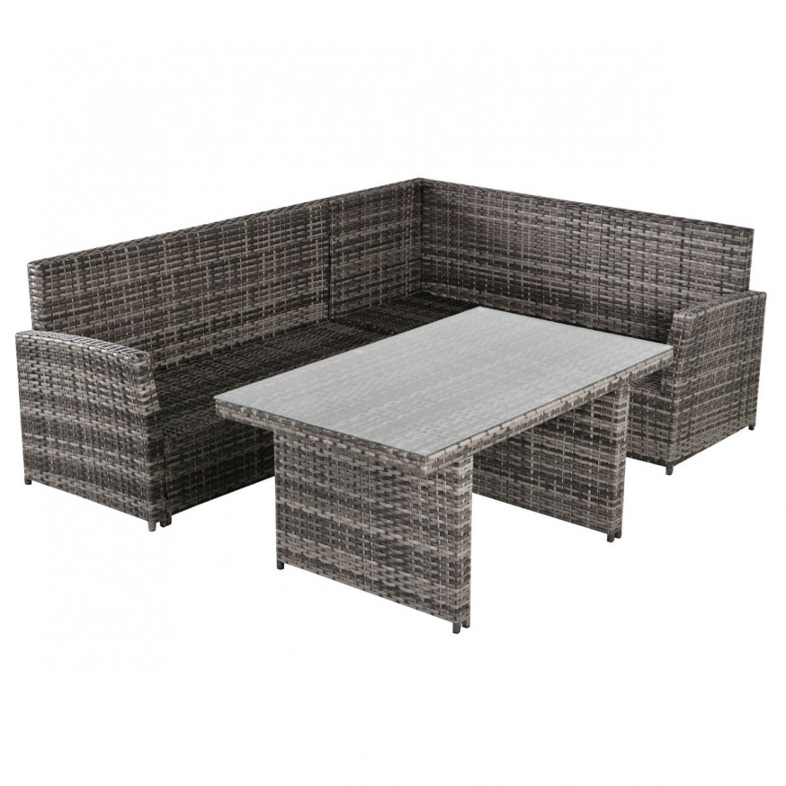Outsunny Rattan Corner Sofa Dining Set With Tempered Glass Table, Grey ...