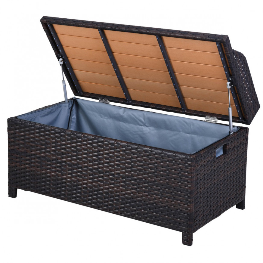 Outsunny Wicker Rattan Storage Box Seat With Cushion - Brown