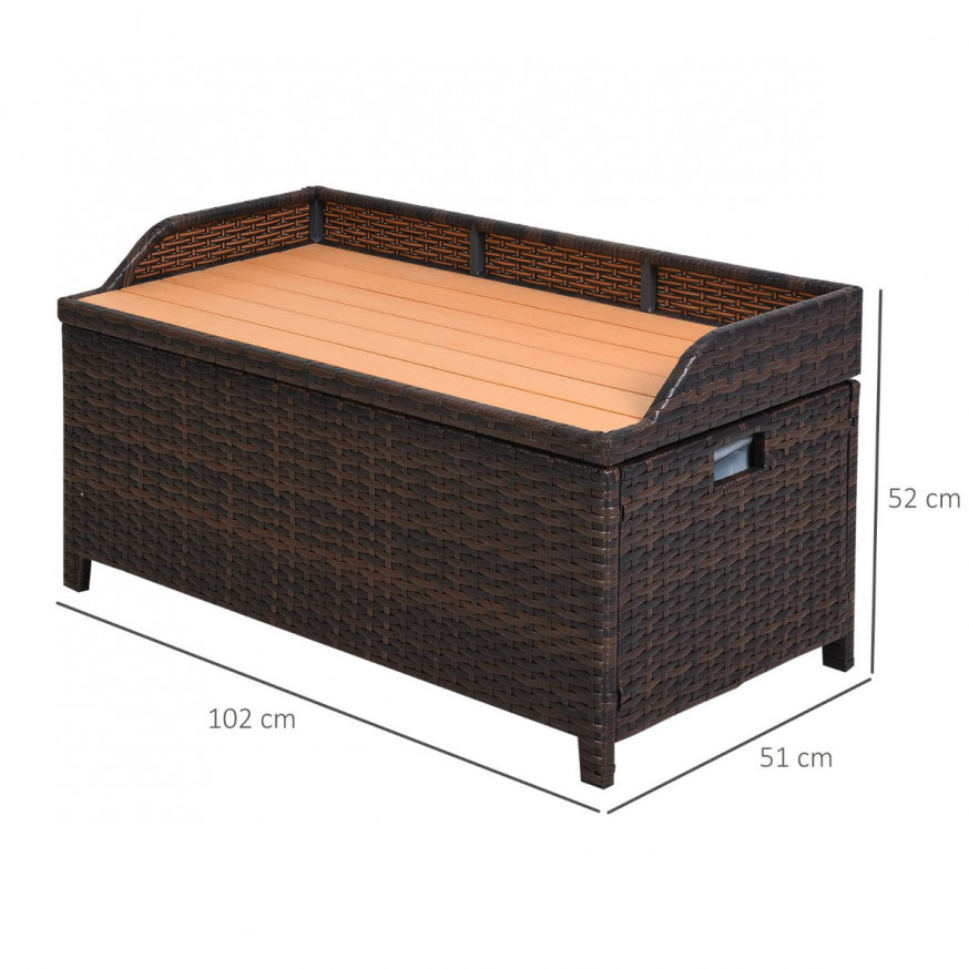 Outsunny Wicker Rattan Storage Box Seat With Cushion - Brown