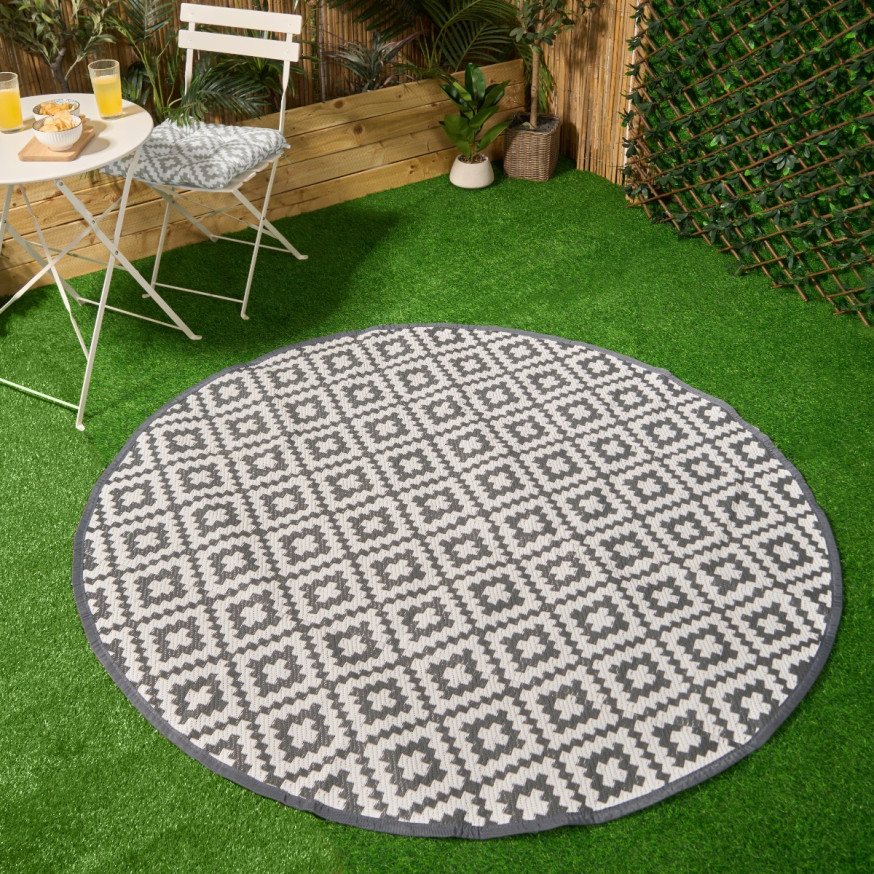 OHS Circle Outdoor Geo Rug, Grey - 170cm
