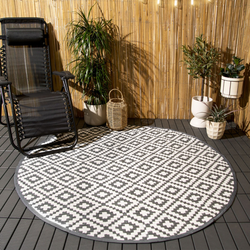 OHS Circle Outdoor Geo Rug, Grey - 170cm