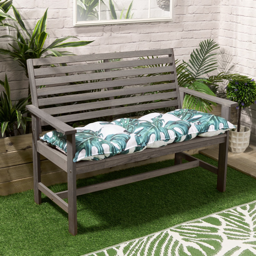 OHS 2-Seater Indoor/Outdoor Tropical Leaf Print Foam Bench Pad - Green ...