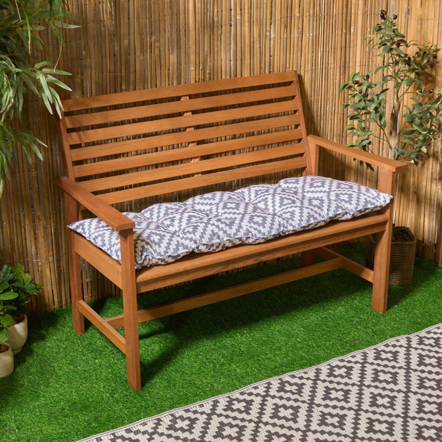 OHS 2-Seater Indoor/Outdoor Geometric Print Foam Bench Pad - Grey/White
