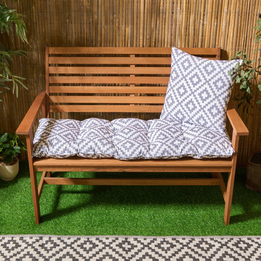 OHS 2-Seater Indoor/Outdoor Geometric Print Foam Bench Pad - Grey/White