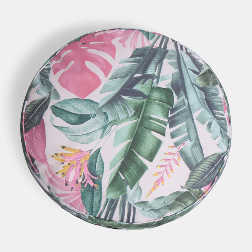 OHS Indoor/Outdoor Round Tropical Print Filled Cushion - Green