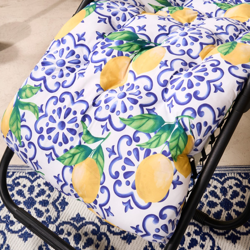 OHS Gravity Chair Lemon Print Cushion - White/Blue