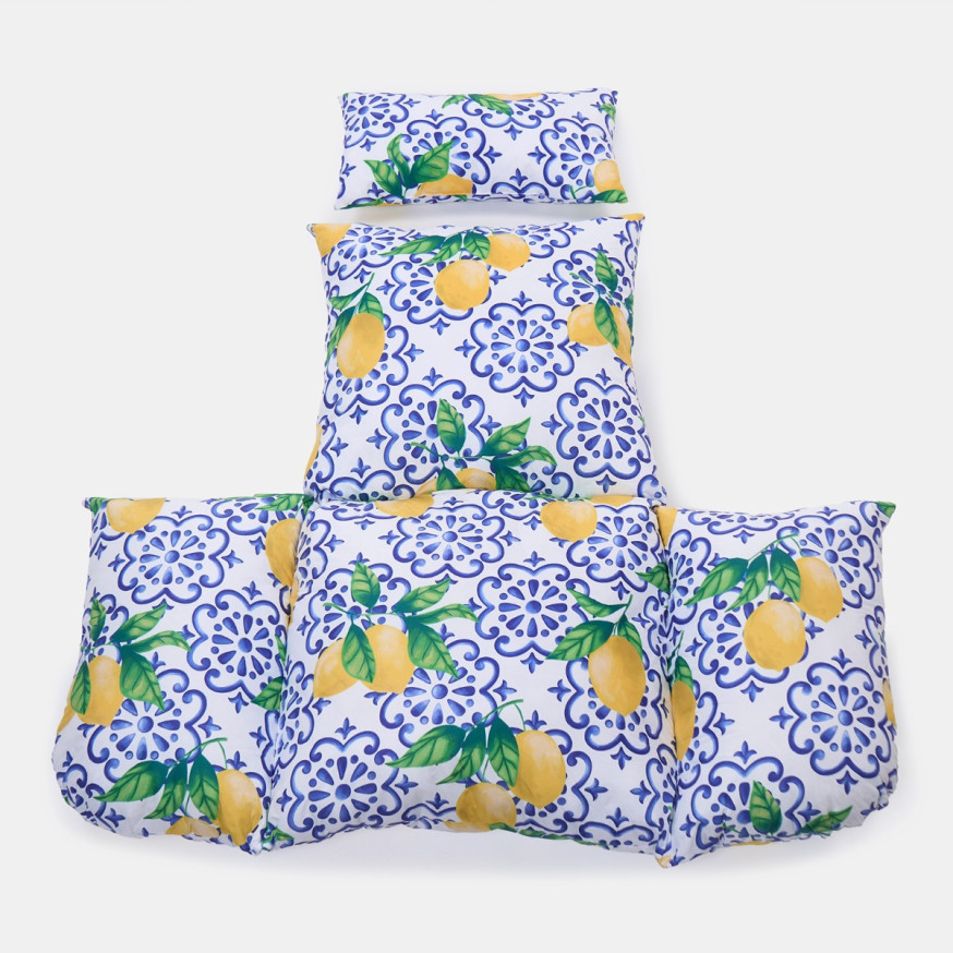 OHS Lemon Print Egg Chair Cushion with Headrest - White/Blue