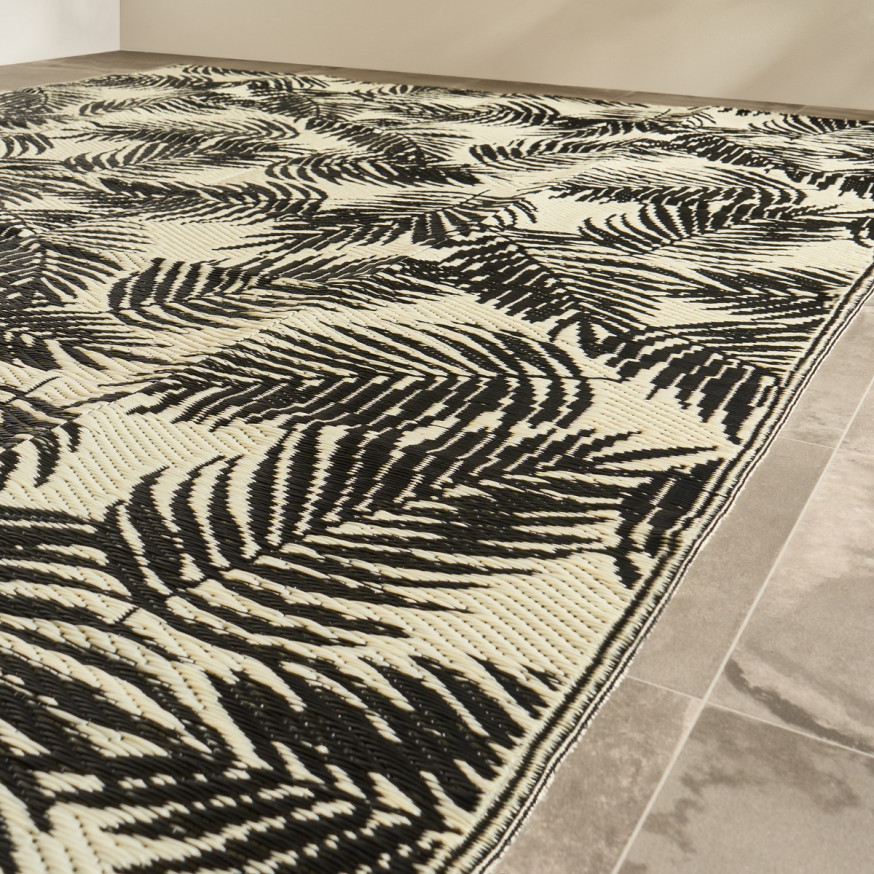 OHS Outdoor Palm Leaf Print Rug - Monochrome