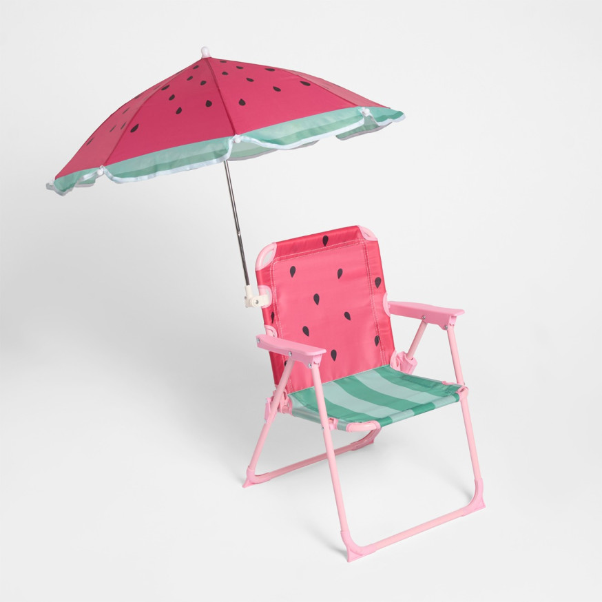 OHS Kids Watermelon Print Camping Chair with Parasol - Pink/Green