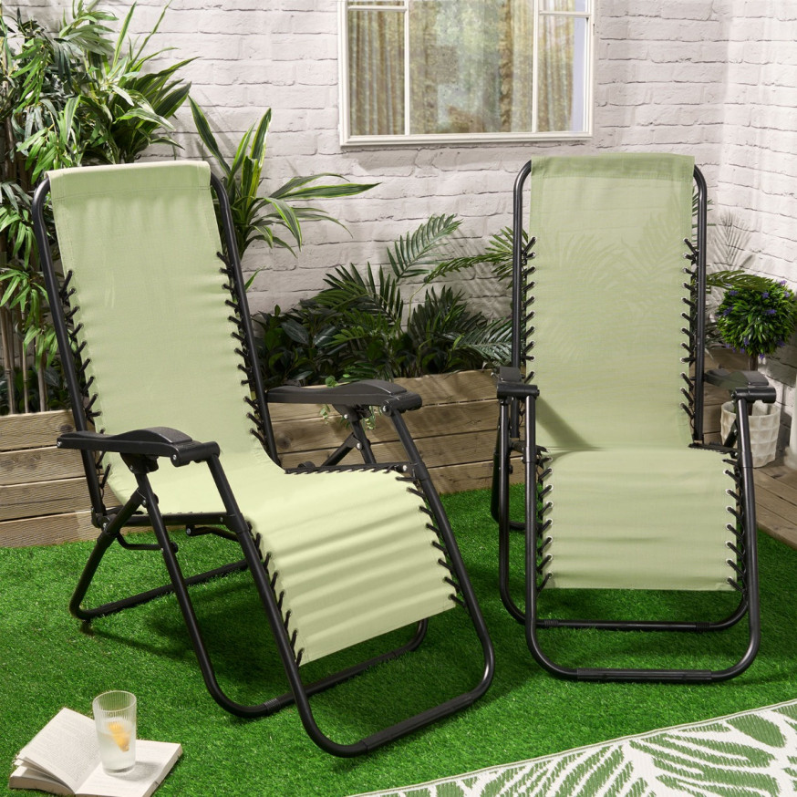 OHS 2 Pack Zero Gravity Sun Lounging Garden Chairs - Sage
