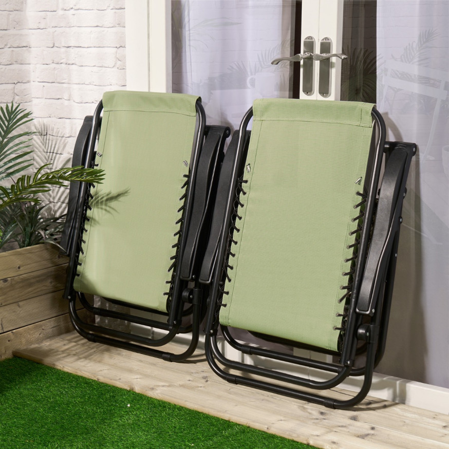 OHS 2 Pack Zero Gravity Sun Lounging Garden Chairs - Sage