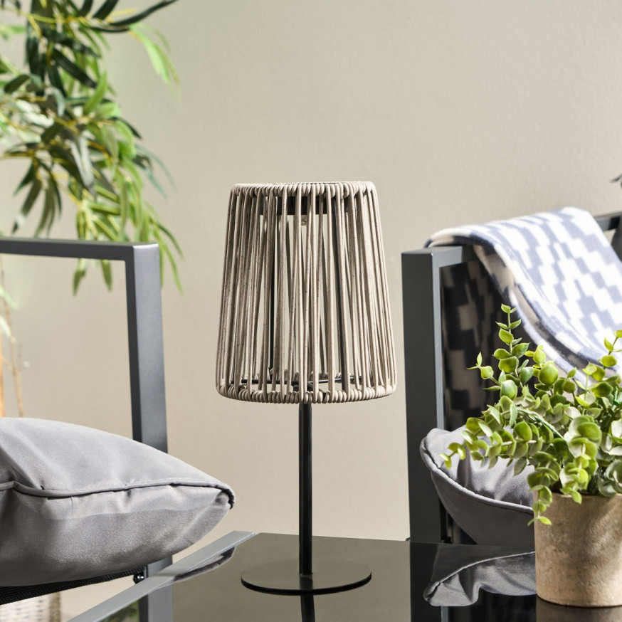 OHS Solar Rattan Table Lamp - Grey