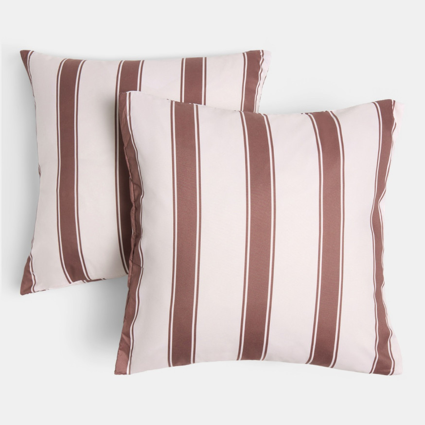 OHS Indoor/Outdoor Stripe Print Cushion Covers, Chocolate/Cream -45 x 45cm