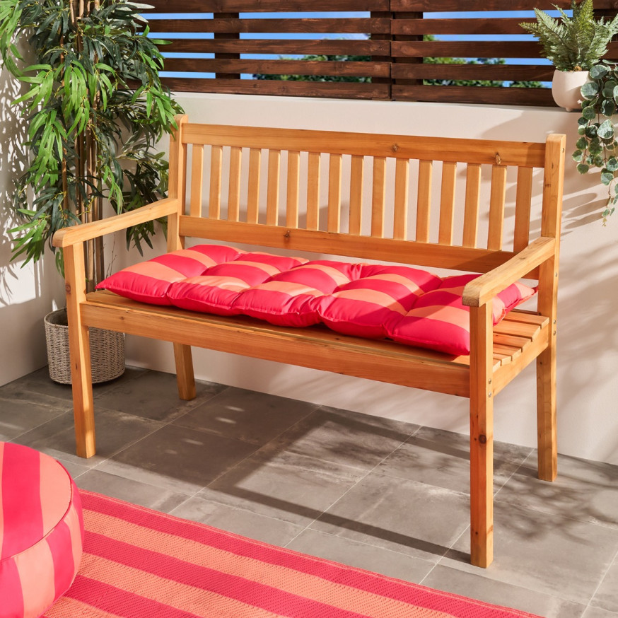 OHS 2-Seater Indoor/Outdoor Stripe Print Bench Pad - Orange/Pink