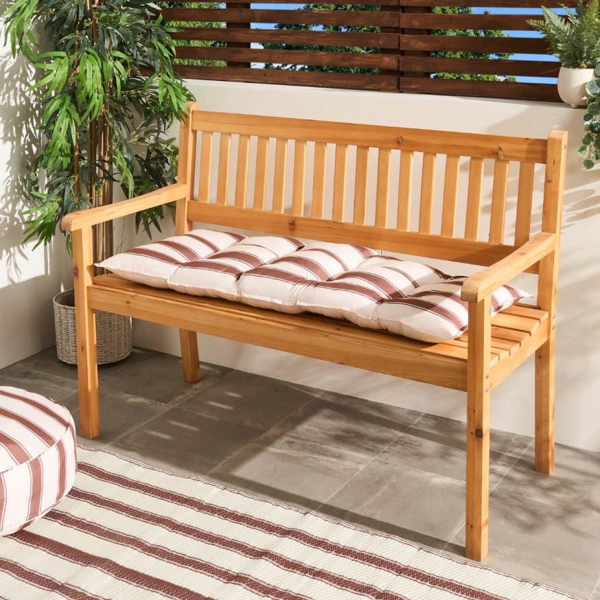 OHS 2-Seater Indoor/Outdoor Stripe Print Bench Pad - Chocolate/Cream