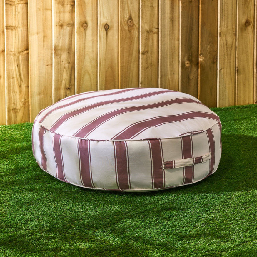 OHS Indoor/Outdoor Stripe Print Round Filled Cushion - Chocolate/Cream