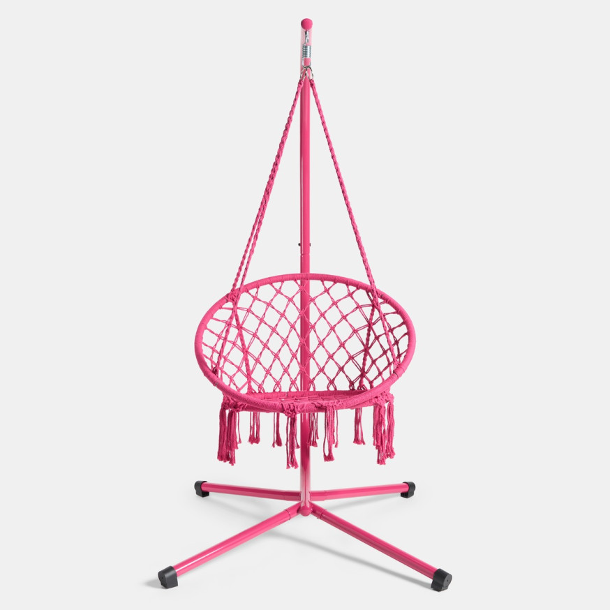 OHS Macrame Knotted Swing Chair - Hot Pink