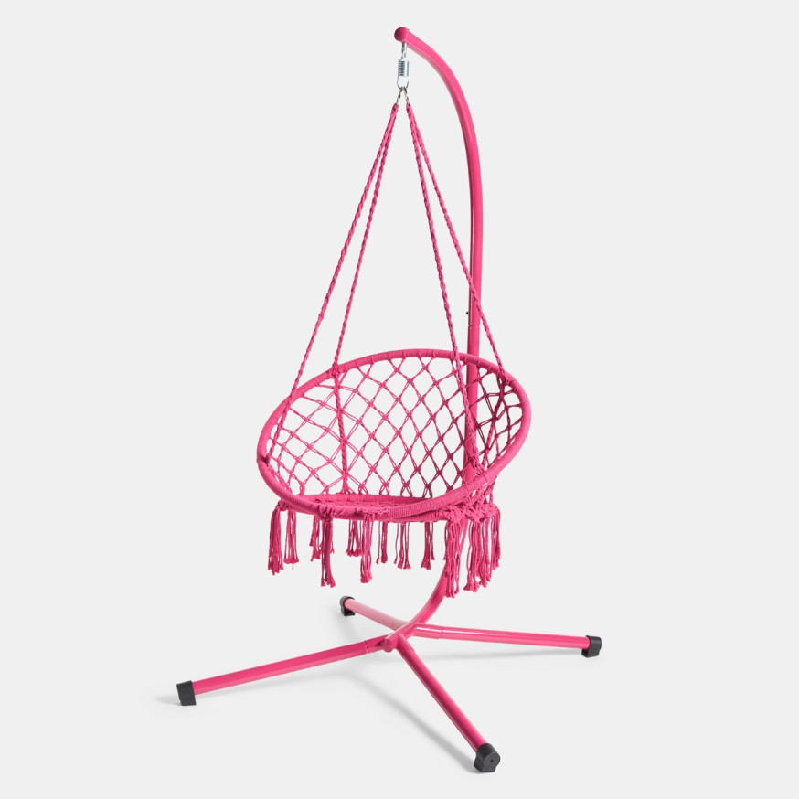 OHS Macrame Knotted Swing Chair - Hot Pink