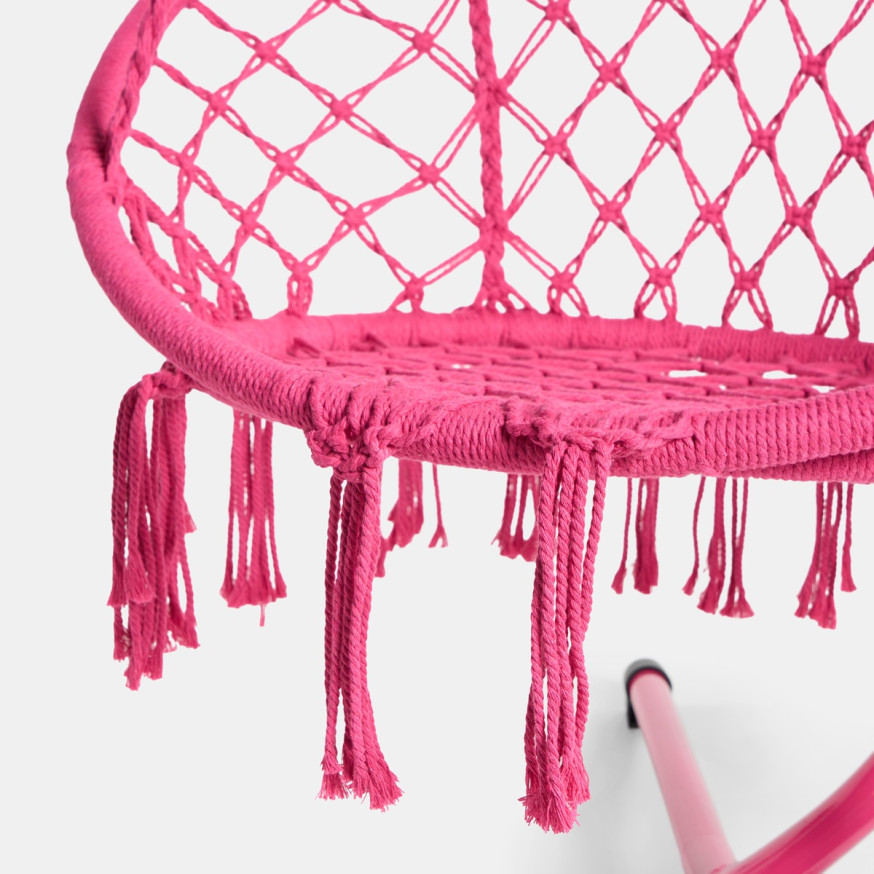 OHS Macrame Knotted Swing Chair - Hot Pink
