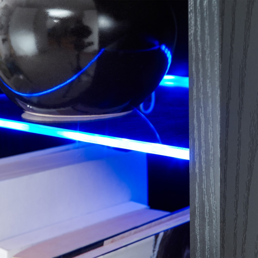 Galicia Wall Mounted Tall Shelf Unit With LED Lights - Black