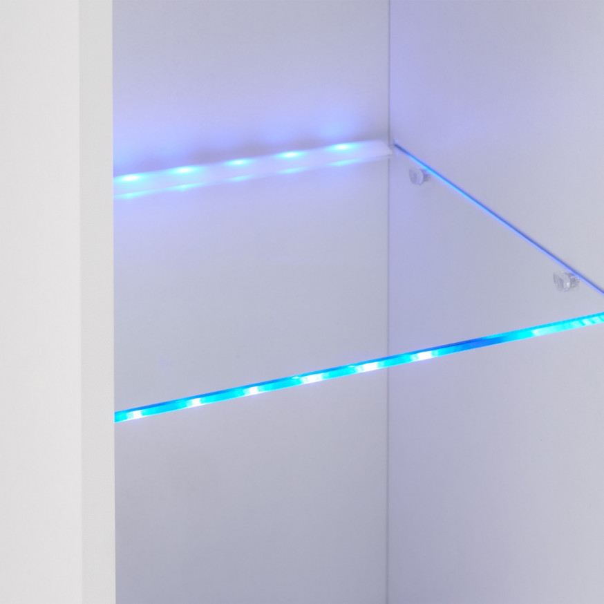 Galicia Wall Mounted Tall Shelf Unit With LED Lights - White