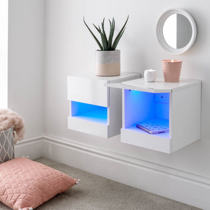 Galicia Pair Of Wall Hanging Bedside Tables - White
