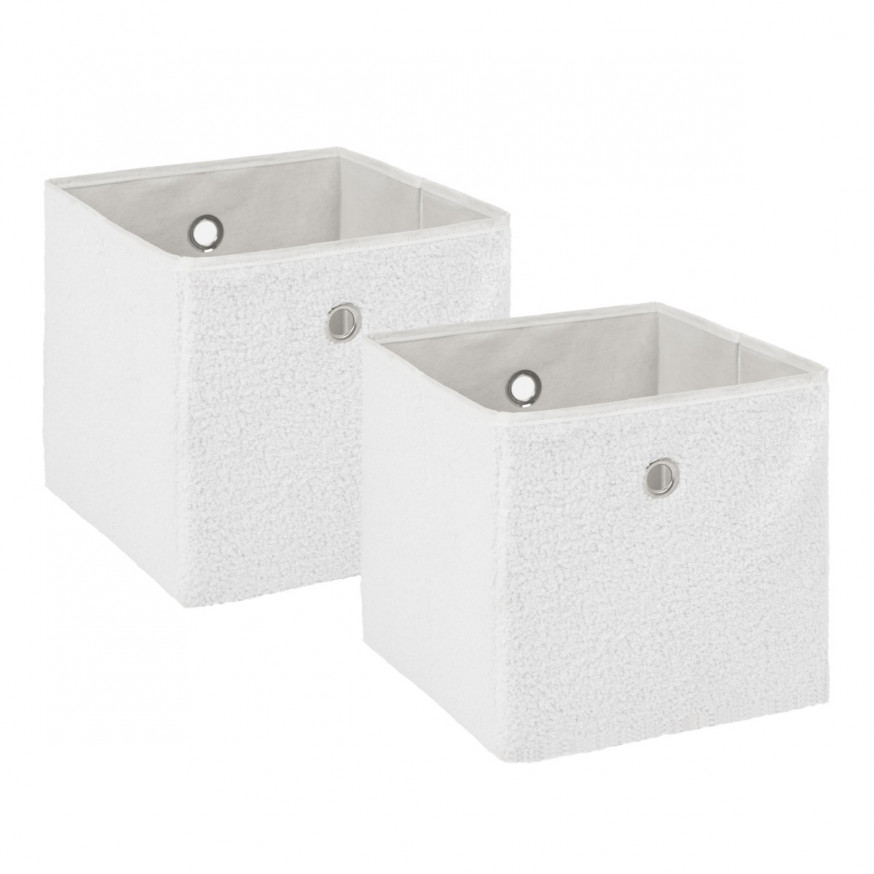 OHS Bouclé Cube Storage Boxes, 2 Pack - White