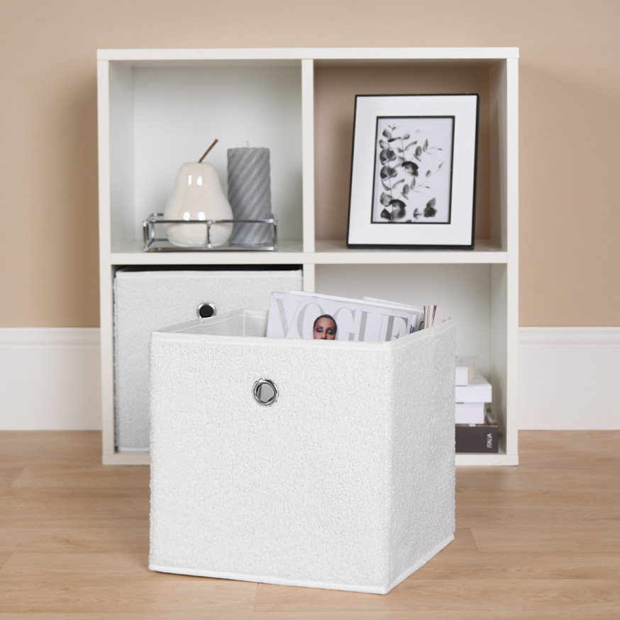 OHS Bouclé Cube Storage Boxes, 2 Pack - White